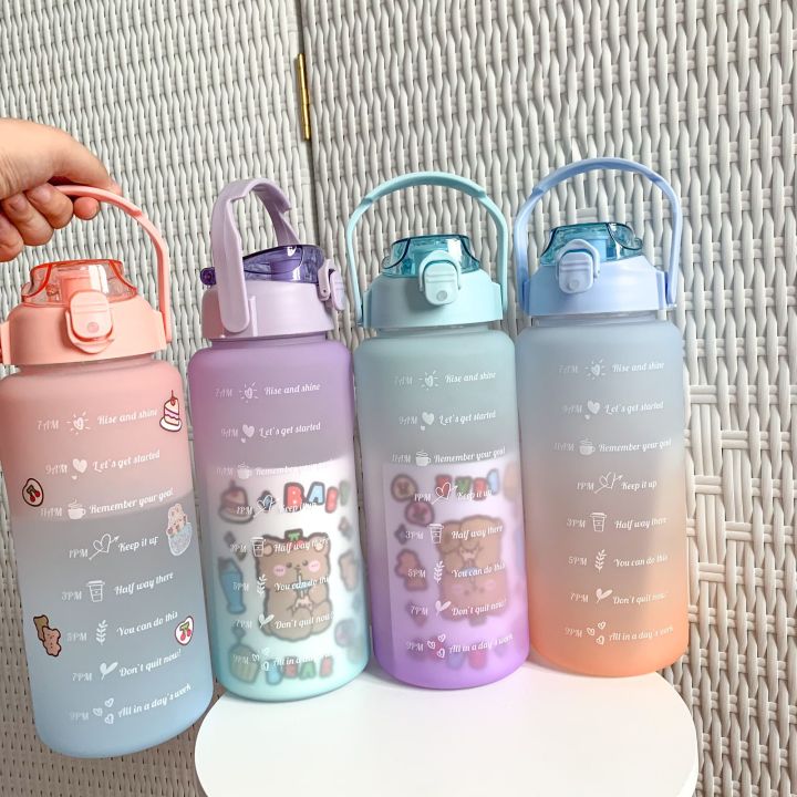 Botol Minum / 2 L Water Bottle 2000 ml Motivasi Warna Pastel + Free ...