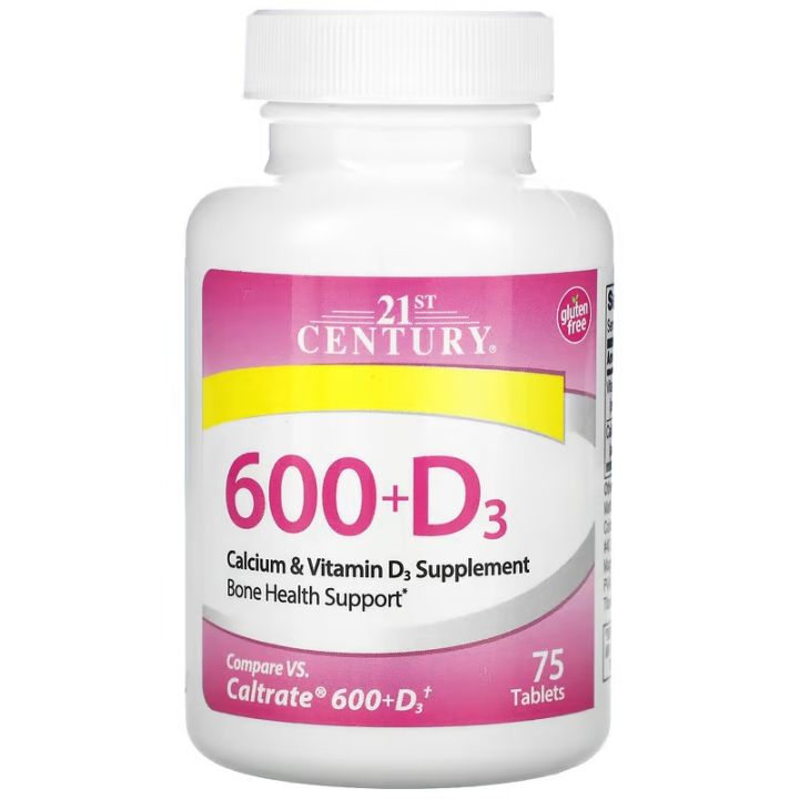 21st Century - Calcium 600 mg + D3 (75 Tablets) แคลเซียม + วิตามินดี 3 ...
