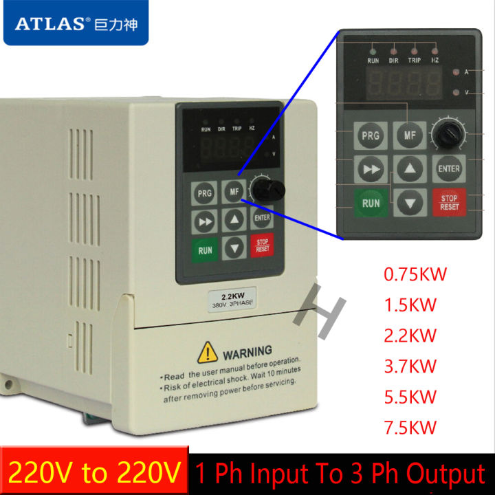 【ATLAS】0.75KW/1.5KW/2.2KW/3.7KW/5.5KW/7.5KW Frequency Converter 220V to 220V VFD Single Phase ...