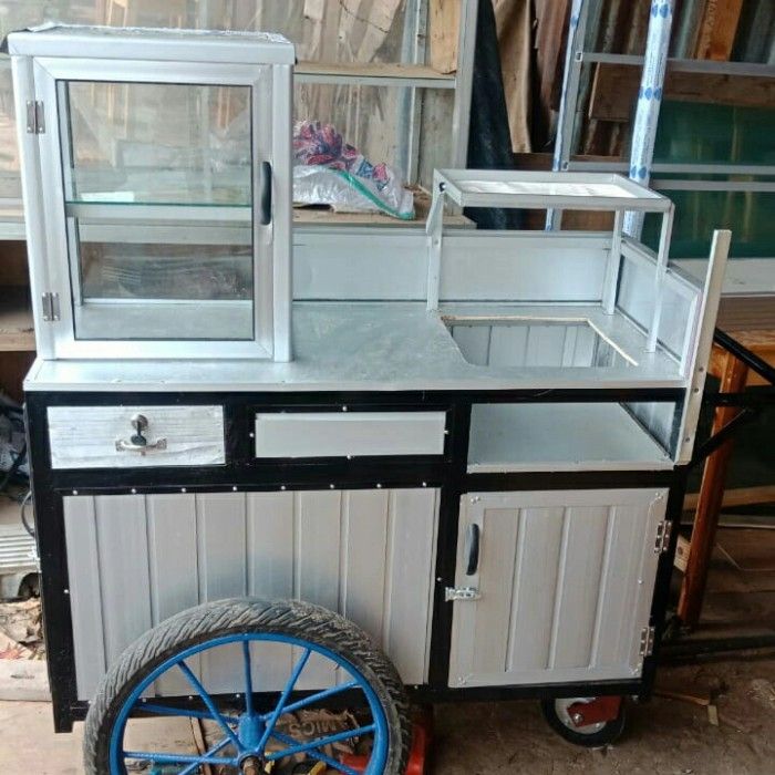 gerobak cilok alumunium gerobak telor gulung gerobak keliling serbagun ...