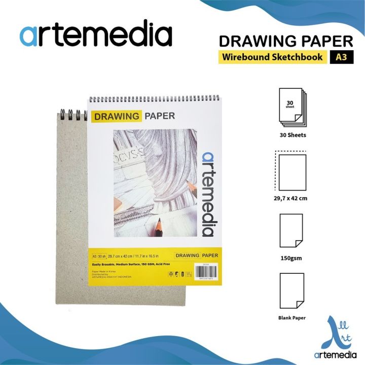 Sketchbook Artemedia A3 Drawing Paper Book Wire Bound 150 Gsm Buku ...