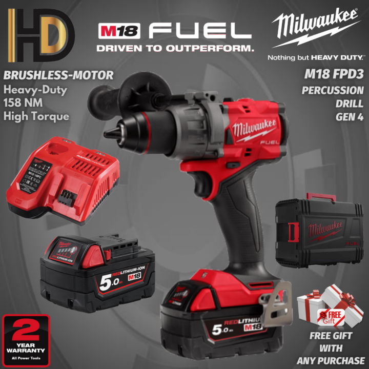 Milwaukee M18 FPD3 Fuel 13MM Percussion Drill 158NM GEN4 / Brushless ...