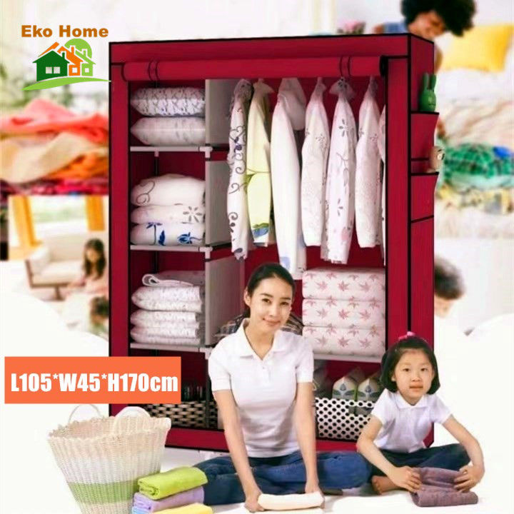 Wardrobe DIY Multifunction Metal Simple Storage Bedroom Wardrobe Closet ...