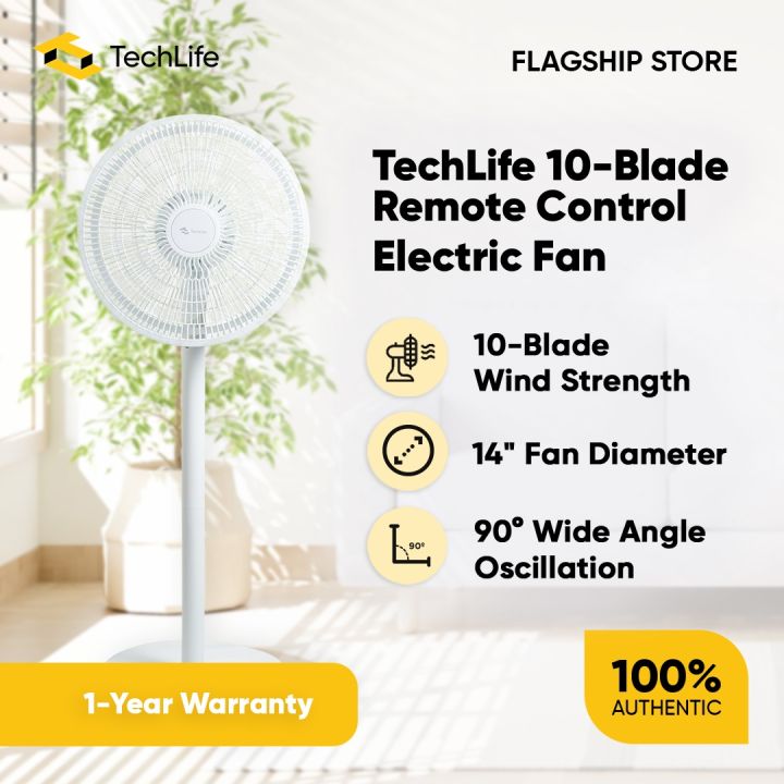 TechLife 10-Blade Remote Control Electric Fan | 10H Timer Function ...