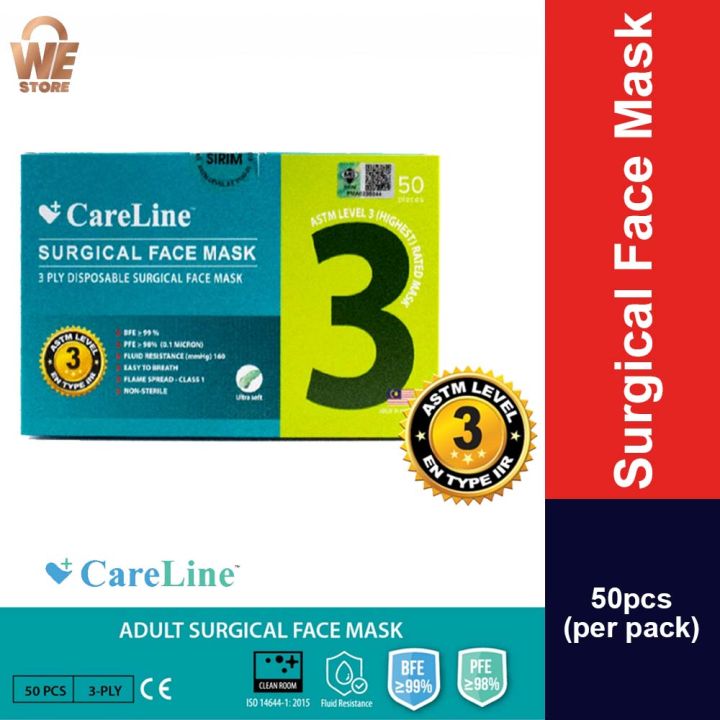 【50PCS】【 SIRIM】 CARELINE Surgical Face Mask 【3Ply】/ Pelitup Muka/ 【Made ...