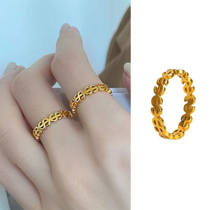 Trend Jewelry Cute Laser Cutting Creative Dollar Hollow Coin Lucky Ring ...