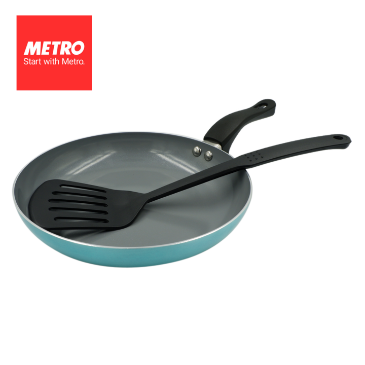 Metro Cookwares Open Fry Pan with Spatula Turquoise 22cm Aluminum Non ...