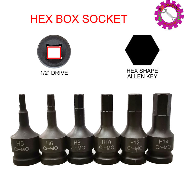 [READY STOCKS] BOX SOCKET ALLEN KEY 1/2" DR / HEX KEY BOX SOCKET/ CR-MO BLACK HEX BOX SOCKET ...