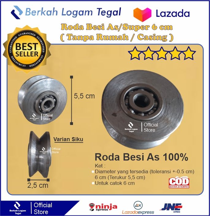 Roda pagar 6 cm super besi AS roda saja tanpa casing / rumah roda ...