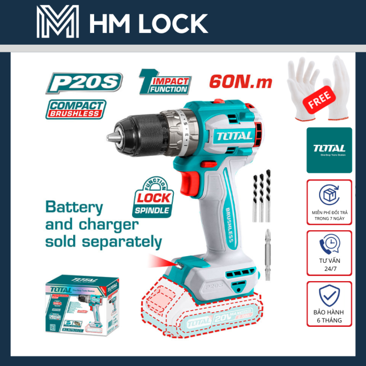 MÁY KHOAN BÚA KHÔNG CHỔI THAN DÙNG PIN LITHIUM-ION 20V (KHÔNG KÈM PIN & SẠC) TOTAL - HÀNG CHÍNH ...