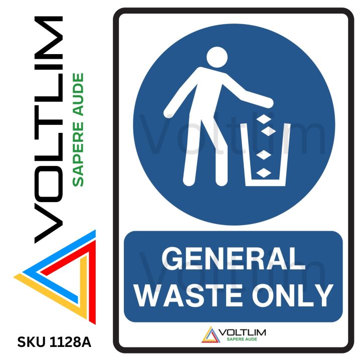 General Waste Only Sign Label Sticker (Various Sizes) Voltlim SKU 1128 ...