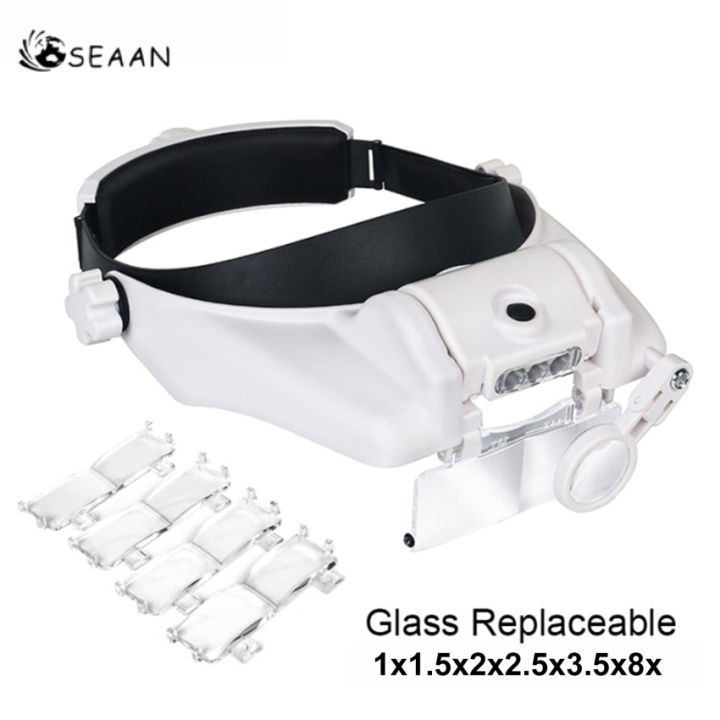 LED Headband Magnifier 1.5x2x2.5x3x3.5x8x Lens Loupe Hands Free ...