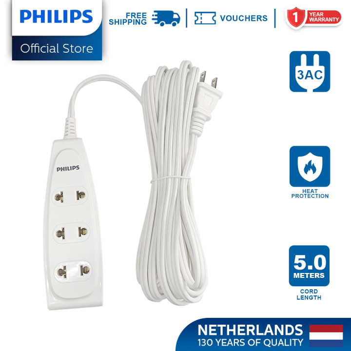 Philips 3-Way Extension Socket Non-Flammable Material 5 Meters Cord ... Philips 3-Way Extension Socket Non-Flammable Material 5 Meters Cord ...