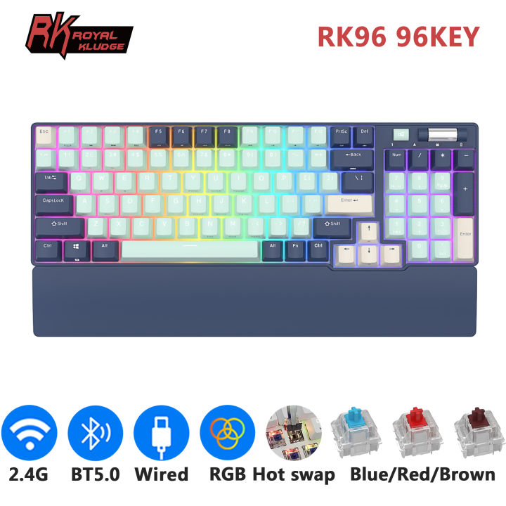 RK ROYAL KLUDGE RK96 Wireless Bluetooth Mechanical Keyboard 96 Keys RGB ...