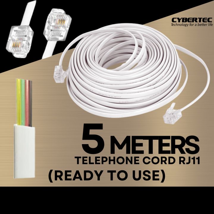 CYBERTEC TELEPHONE CABLE with RJ11 READY TO USE Phone Cord (5M/10M/15M/20M/25M/30M/40M/50M ...