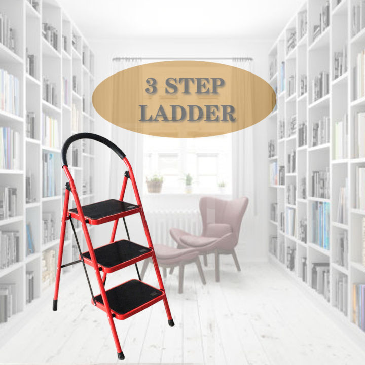 AKAPE- 3 Step foldable Ladder Red Easy to carry Easy to open and fold ...