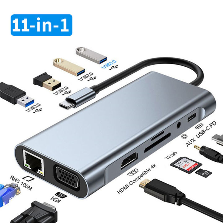 11 in 1 USB C HUB Type C Adapter to 4K HDMI VGA RJ45 Lan Ethernet SD/TF ...