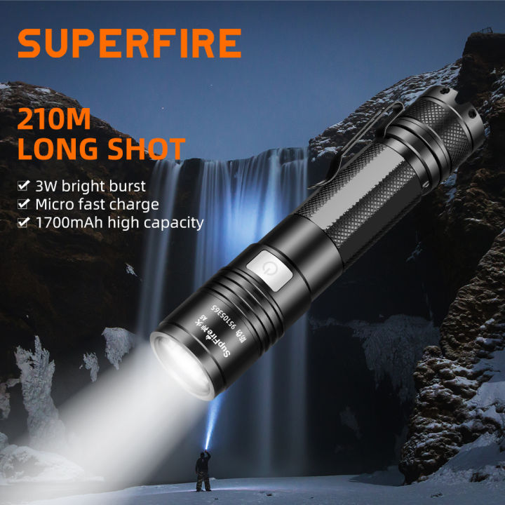 NEW SUPERFIRE A5 Mini LED Flashlight USB Rechargeable torch light 5 Modes Use 18650 Battery ...