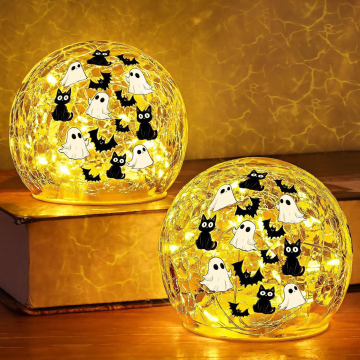 Ghost Pattern Glass Ball Light Cracked Ball Light Halloween Decor ...