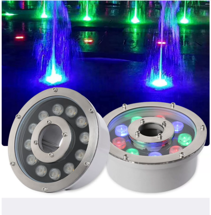 Led Fountain Light AC12V 24V Waterproof 6W/12W Underwater Light Ip68 RGB Circular Spotlight ...