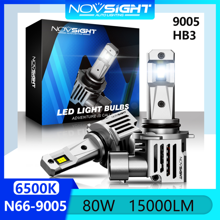 Novsight N66 9005 HB3 LED Headlight Bulb Kit 80W 15000LM 6500K Super Bright LED Lights for Car ...