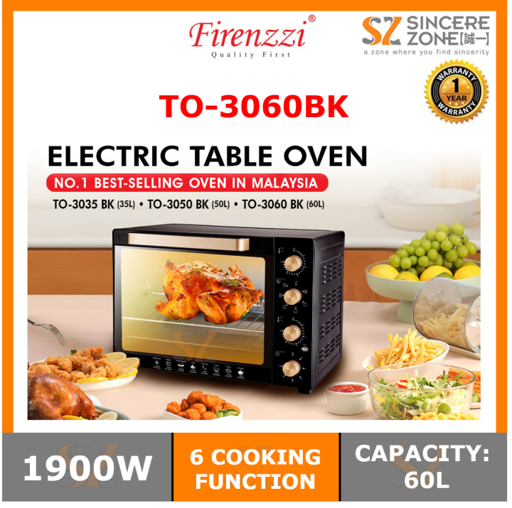 Firenzzi TO-3060BK Electric Oven (60L) 6 cooking function (TO3060BK ...