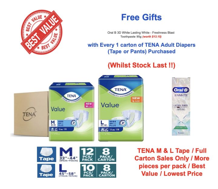 TENA Value Tape Adult Diapers Size M & L (Carton) | Lazada Singapore