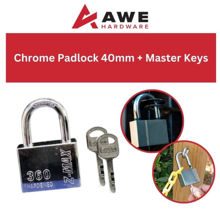 AWE Chrome Steel Padlock 40mm Security Safely Lock Locker Mangga Kunci ...