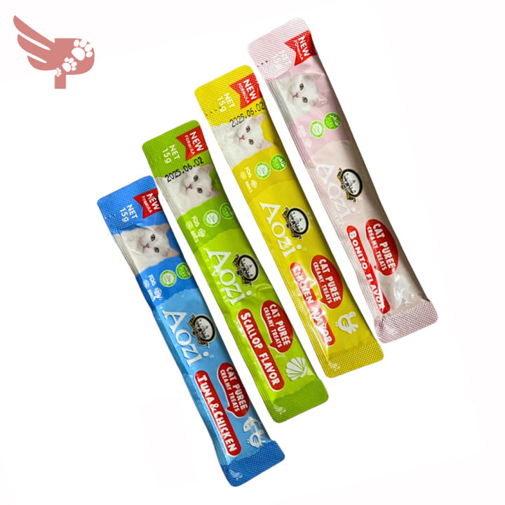 Aozi Cat Puree Creamy Treats 15g x 8 - Available in 4 Flavors - Treats ...