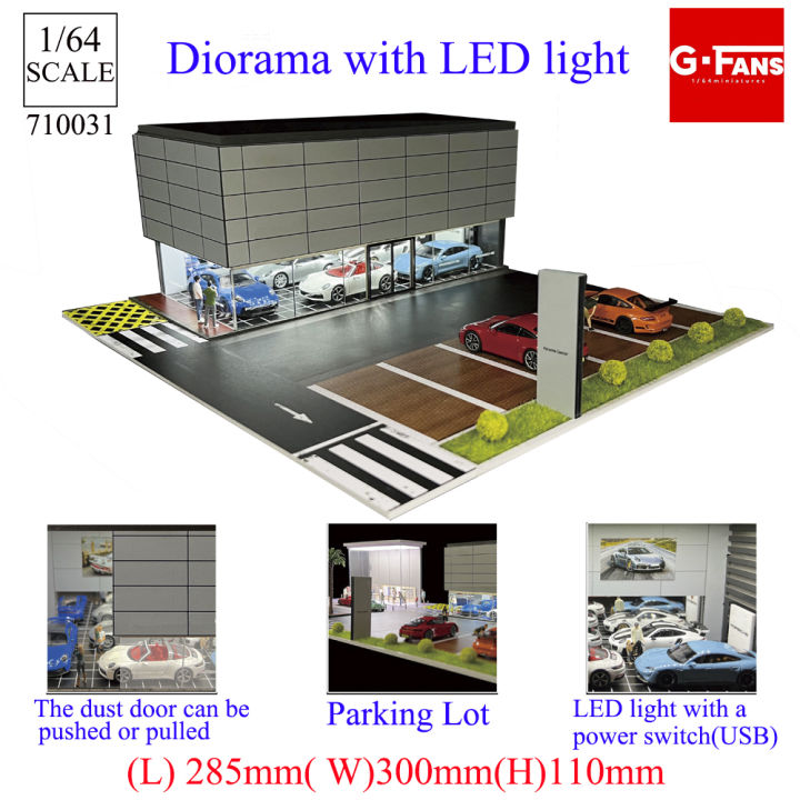 G-FANS 1:64 Scale Diorama Models Car Garage Model LED Lighting Double ...
