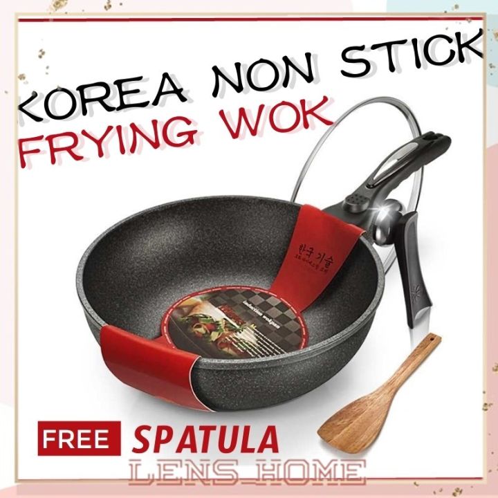 Korean Nonstick Frying Wok Pan 32cm with Pot Cover Maifan Marble Stone ...