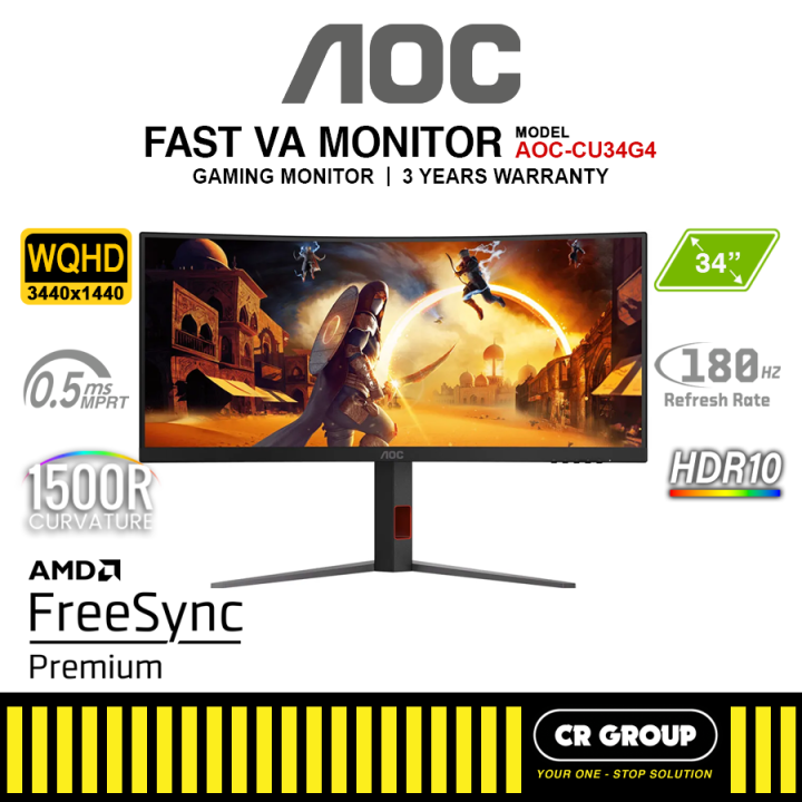 AOC CU34G4 - 34 inch 180Hz Fast VA Curved Gaming Monitor (3Yrs AOC Warranty) | Lazada Singapore