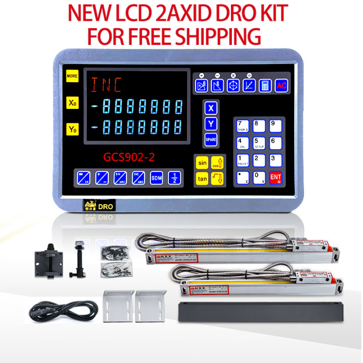 DRO 2 Axis Big LCD Display with 2 PCS 5U Linear Optical Dimensions ...