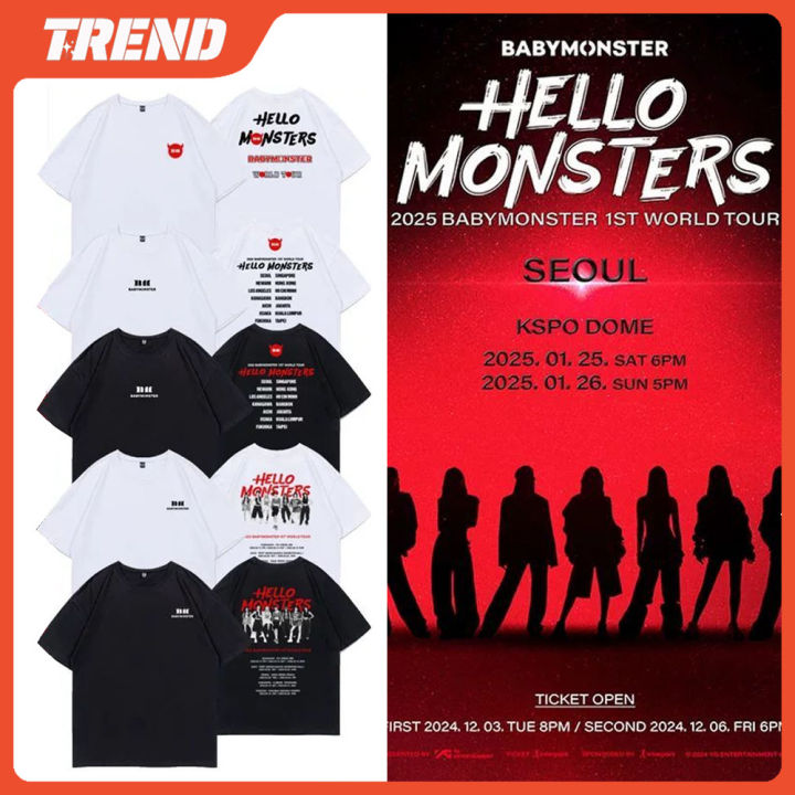 T-shirt 2025 BABYMONSTER 1st WORLD TOUR "HELLO MONSTERS" Merch Cotton ...