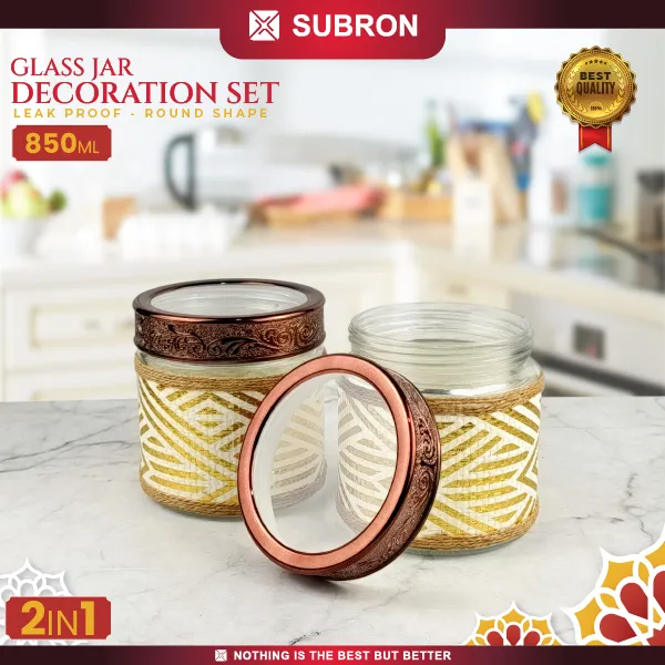SUBRON Toples Jar Kaca Decoration Bulat SET 2IN1 550ml Motif Anyaman ...