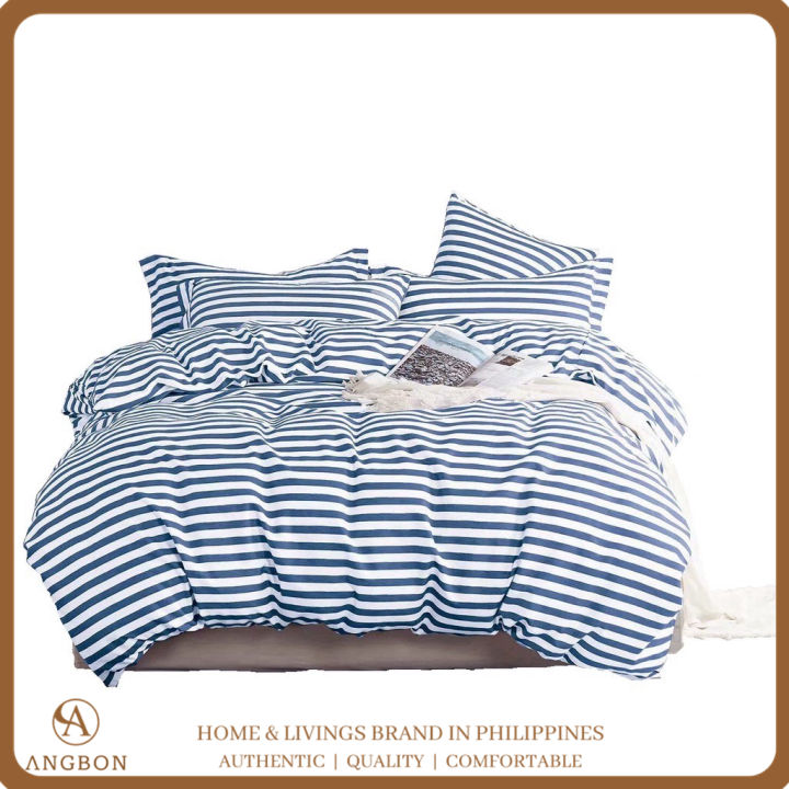 Angbon 3in1 Korean Cotton Queen Size Stripe Design Bedsheet Set 60"*75 ...