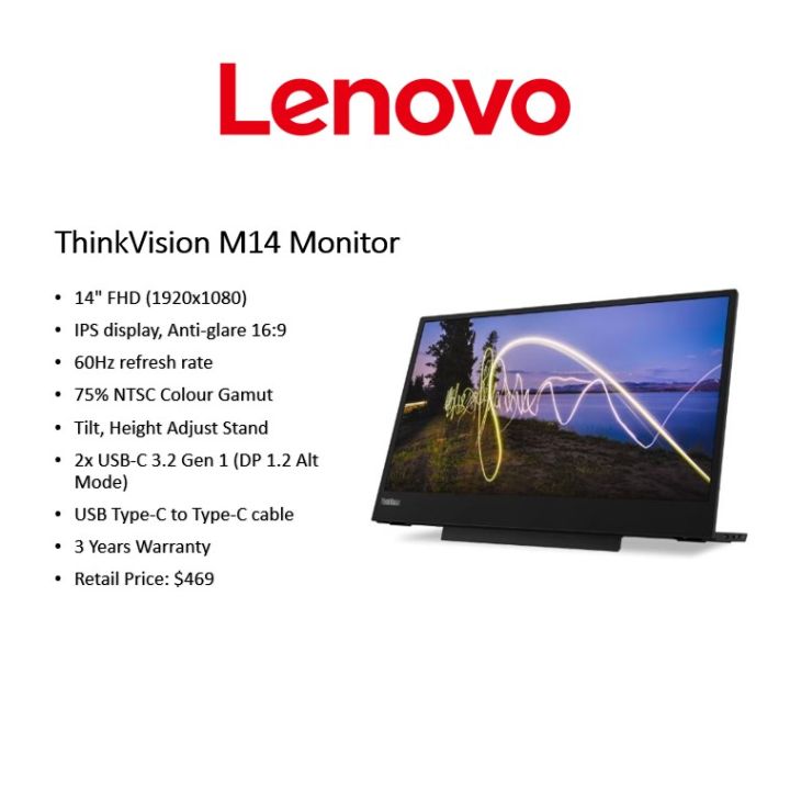 [Brand New] Lenovo ThinkVision M14| 14" M15 |15.6" FHD | Mobile Monitor ...