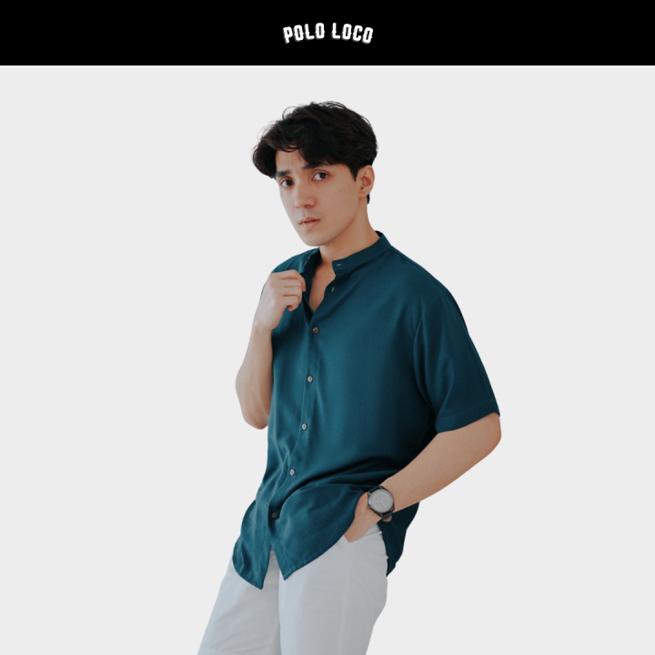 POLO LOCO Mozz Grandad Collar Plain Polo (Emerald Green) | Lazada PH
