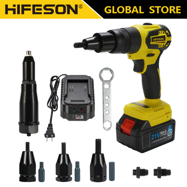 HIFESON 21V Makita Type Tool Double Use Electric Rivet Nailer Rivet Nut ...