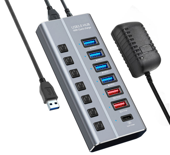 ZS ยูเอสบี ฮับ DM-506 High-Speed USB 3.0 Hub with Quick Charge, 7-Port ...