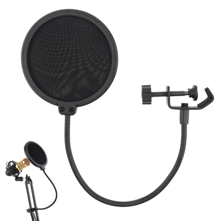 Microphone Pop Filter Dual Layered Mic Shield With Flexible 360 ...