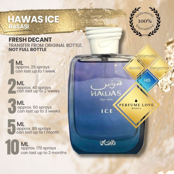 PERFUME DECANT Rasasi Hawas Ice aromatic, bergamot, woody notes | Lazada PH