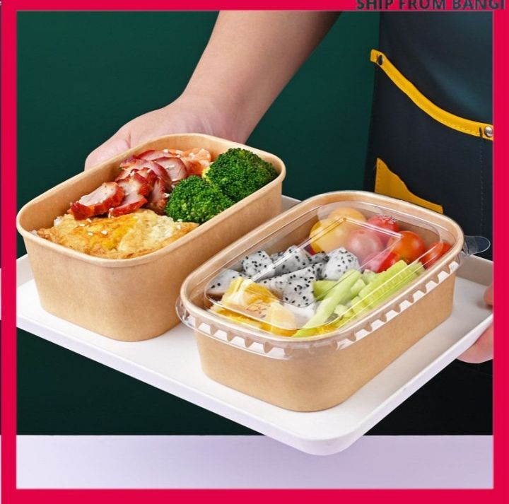 Disposable Lunch Box Kraft Paper Fast Food Box light food salad fruit ...