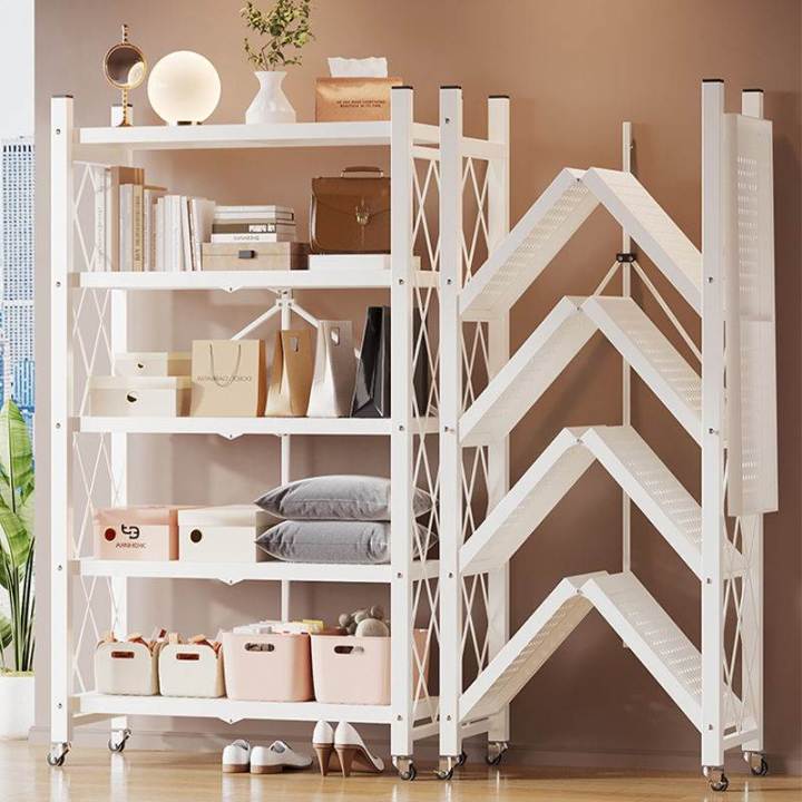 Folding kitchen rack/3 / 4 / 5 foldable storage rack with wheels for ...