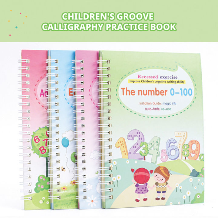 (4PCS+8Refills) Kids Preschool Notebook Set with Pen Writing Practice ...