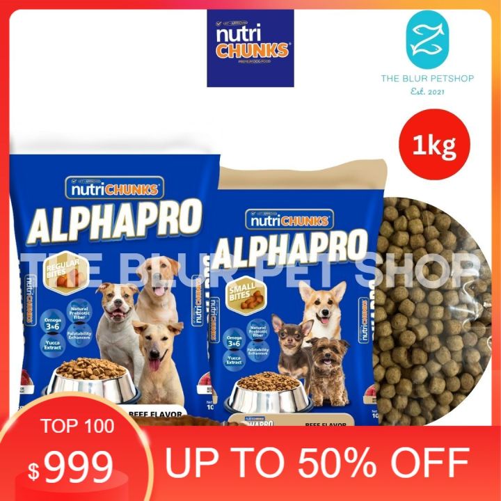 All Stages 1kg ALPHAPRO Alpha Pro Regular Bites Adult Puppy Beef Dog ...
