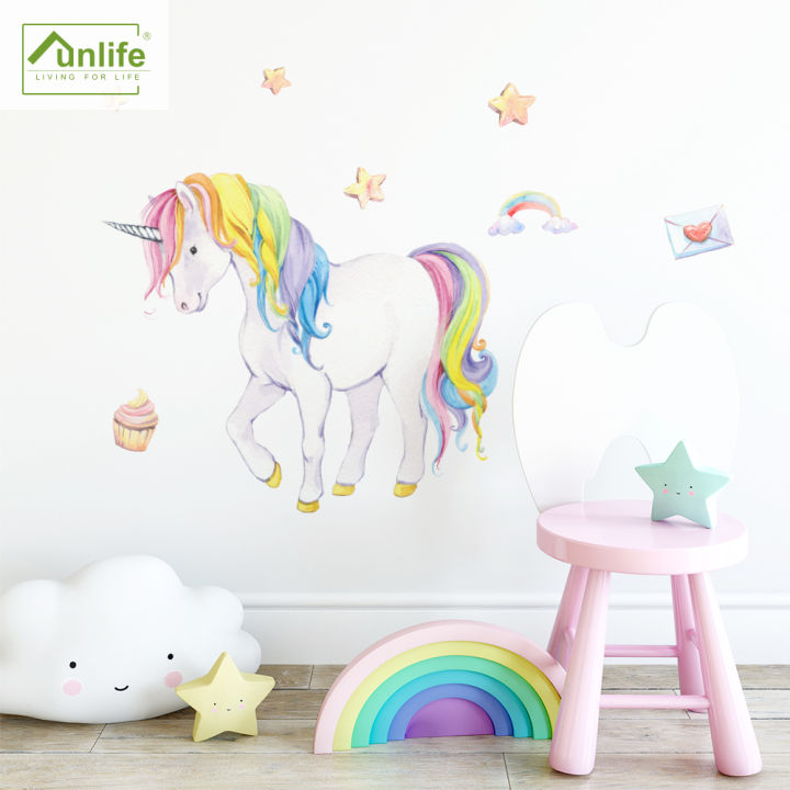 Funlife® Rainbow Unicorn Living Room Wallpaper Removable Wall Stickers Children Bedroom Nursery ...