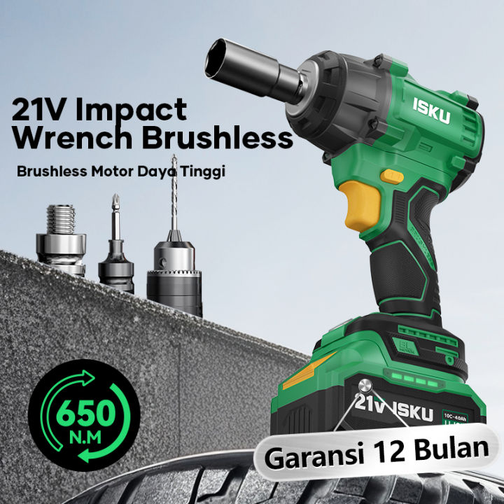 ISKU Impact Wrench 650NM Brushless 21V Torsi Super Untuk Bongkar Ban ...
