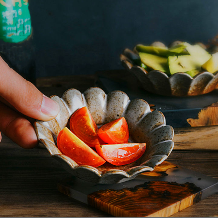 OMK Retro style rough pottery craft Dessert Snacks Plate ceramic ...