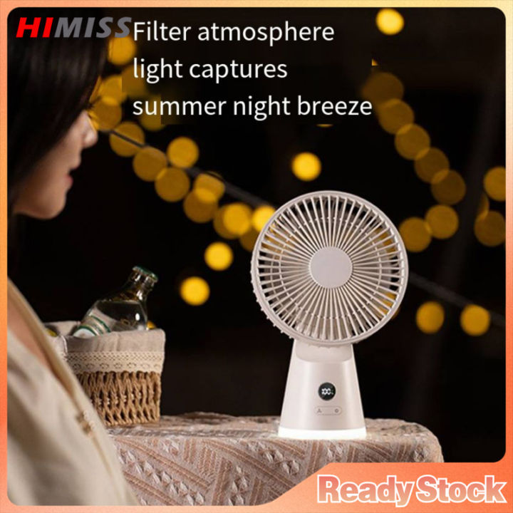 HIMISS Quiet Desk Fan, 3600mAh Portable Table Fan, Night Light Desk Fan ...